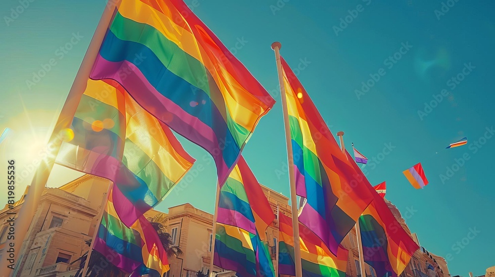 photography,Beautifully captured rainbow flags waving in various ...