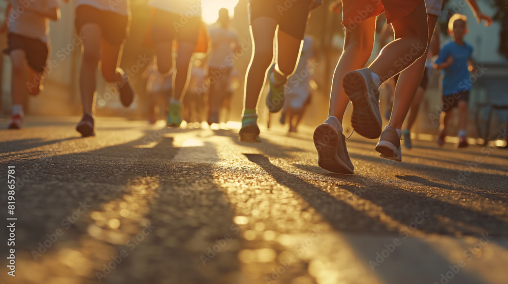 A bustling cityscape is the backdrop as children and young athletes ...