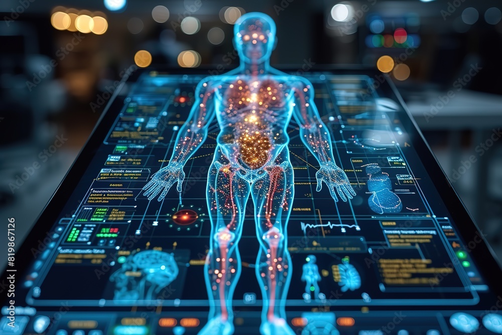 Concept electronic medical technology on tablet Digital healthcare body ...