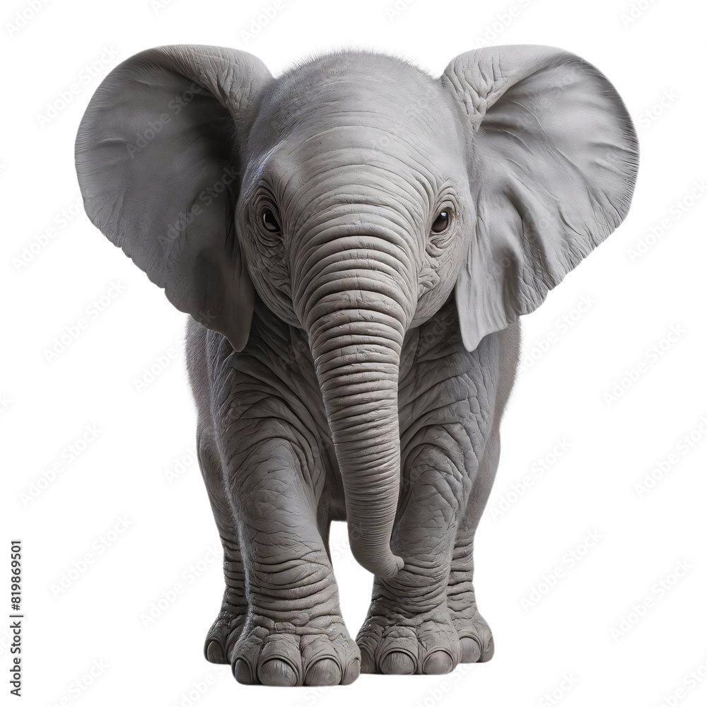 Realistic baby elephant standing frontally on a transparent background ...