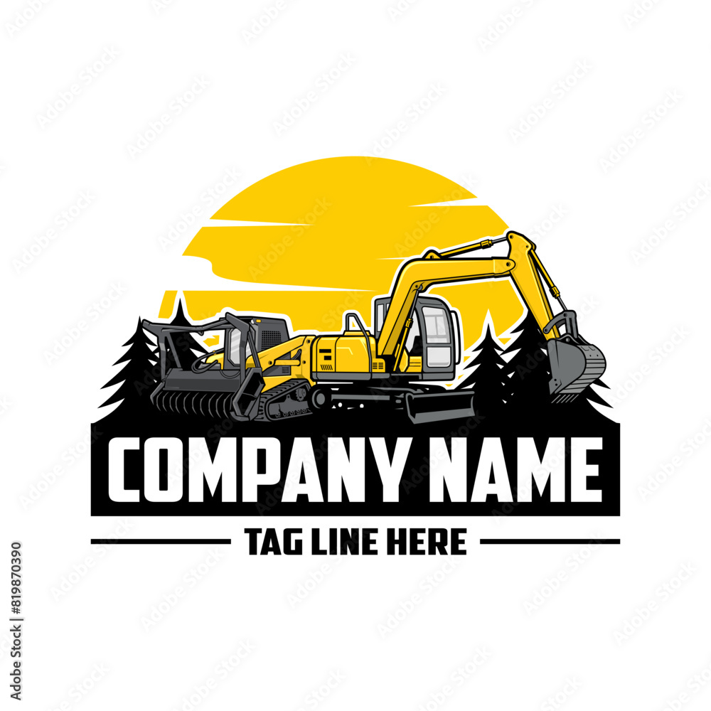 Skid steer loader, mulching machine illustration, Land Clearing Mulcher ...