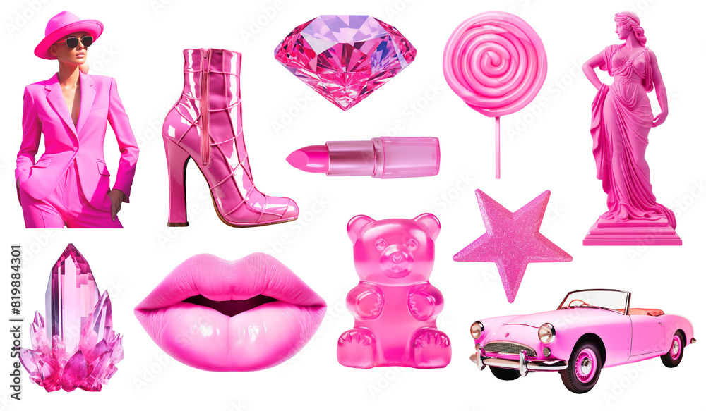 Set of pink fashion objects and model on png background. Ideal set for ...