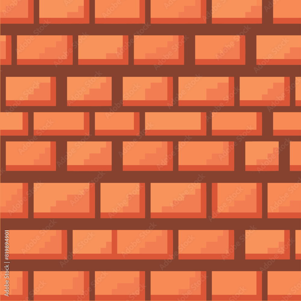 Vector Brick wall pixel blocks background pattern. Retro console game ...