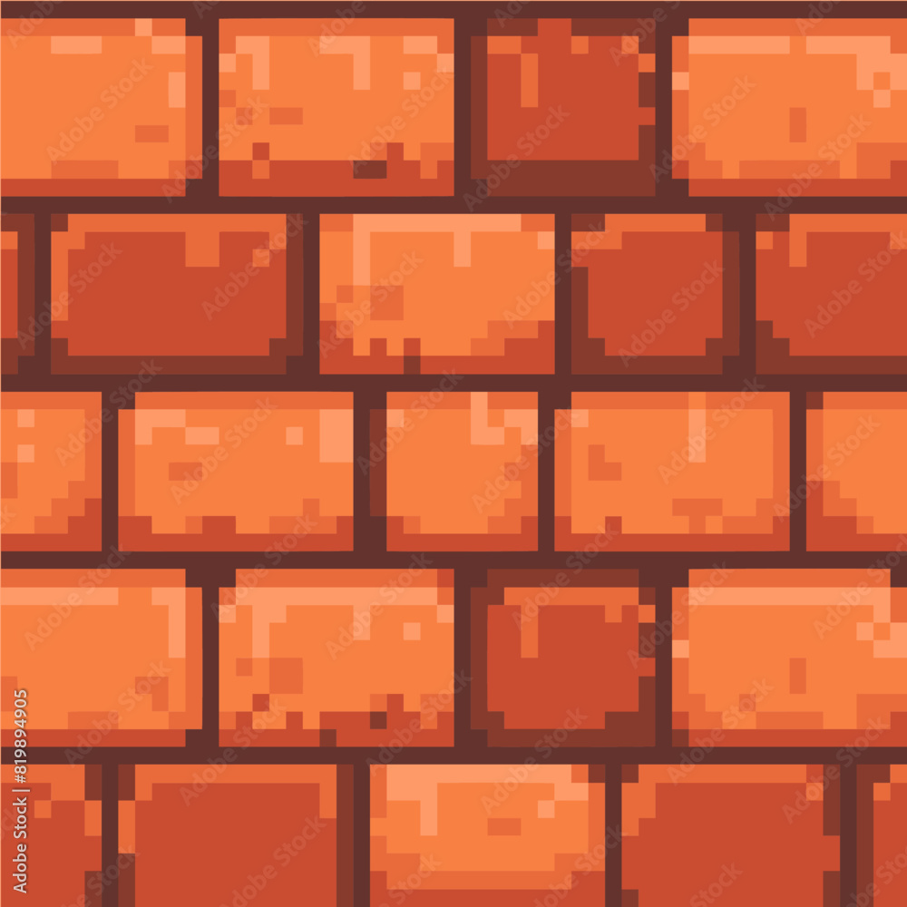 Vector Brick wall pixel blocks background pattern. Retro console game ...