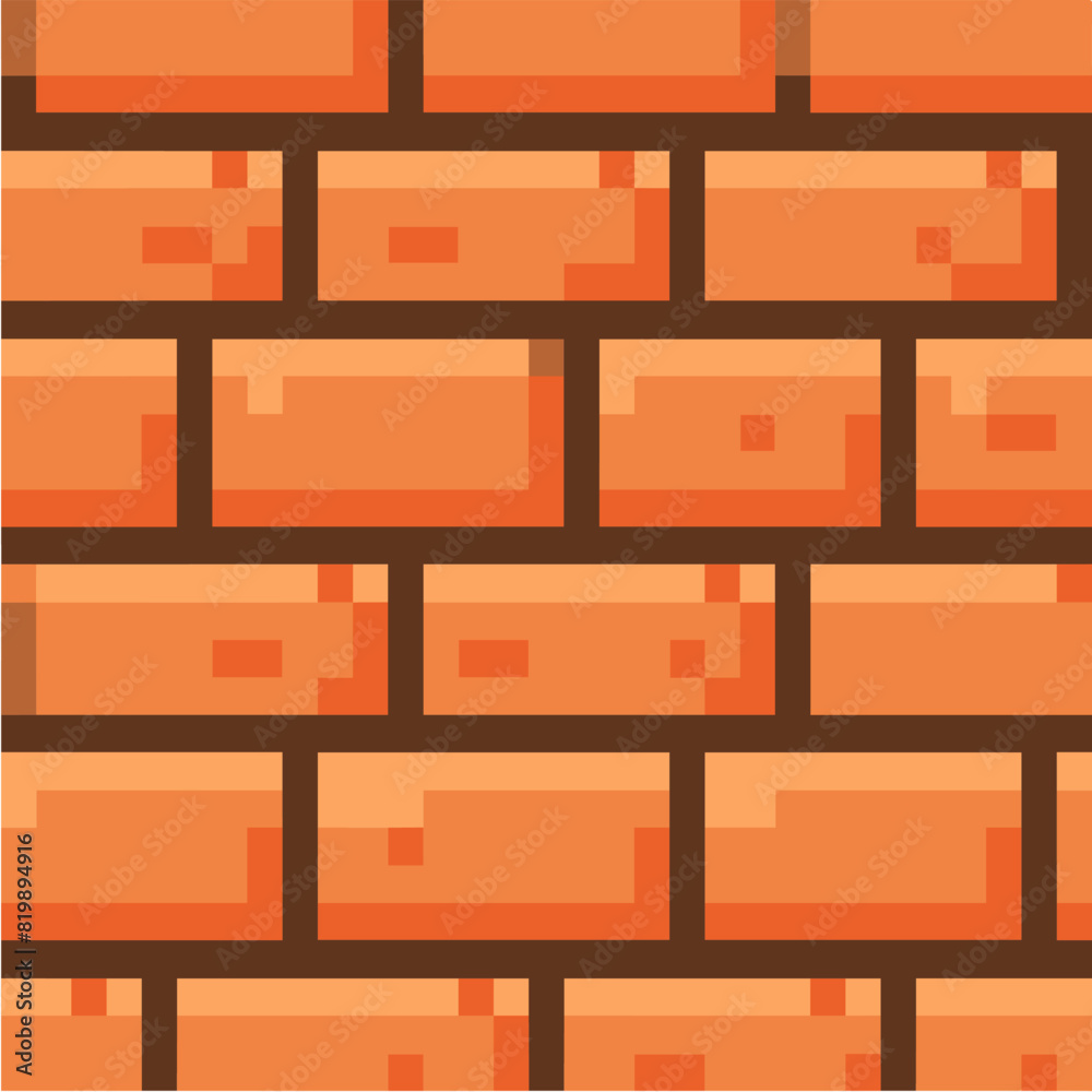Vector Brick wall pixel blocks background pattern. Retro console game ...