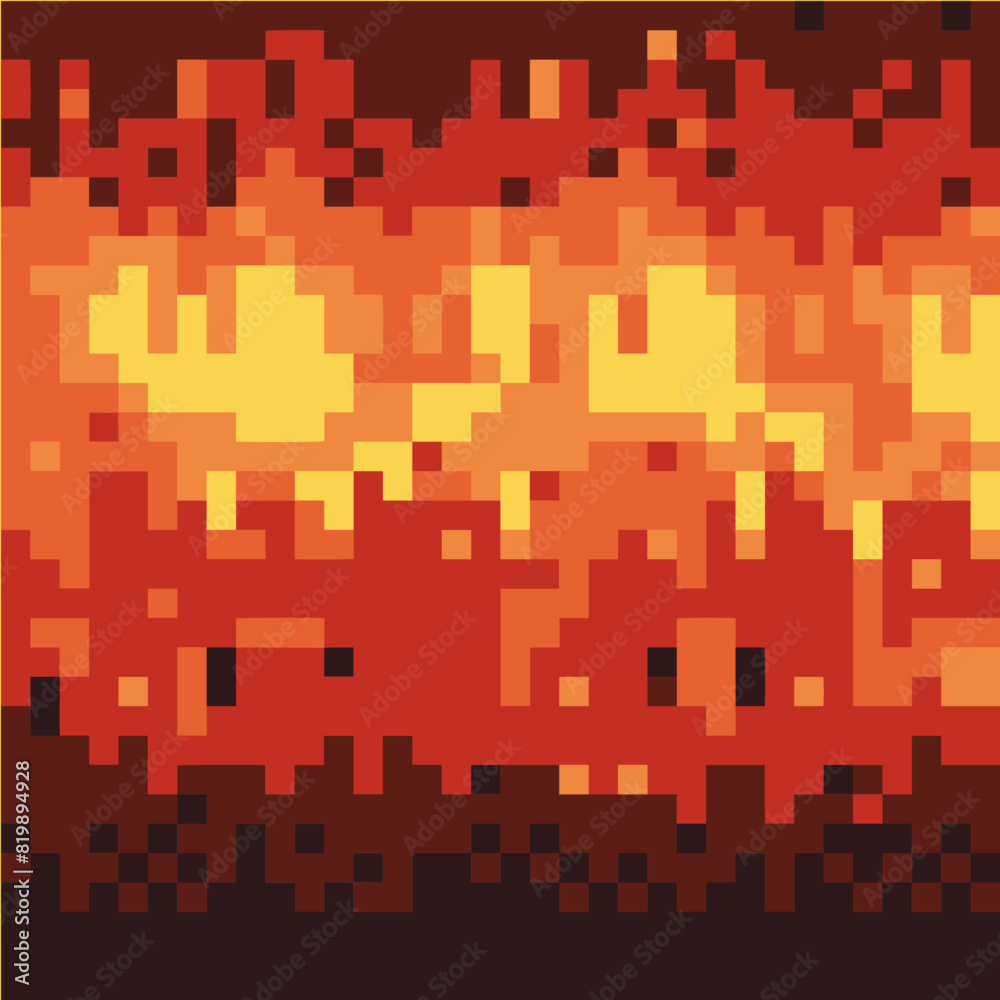 Vector lava pixel blocks background pattern. Retro console game level ...