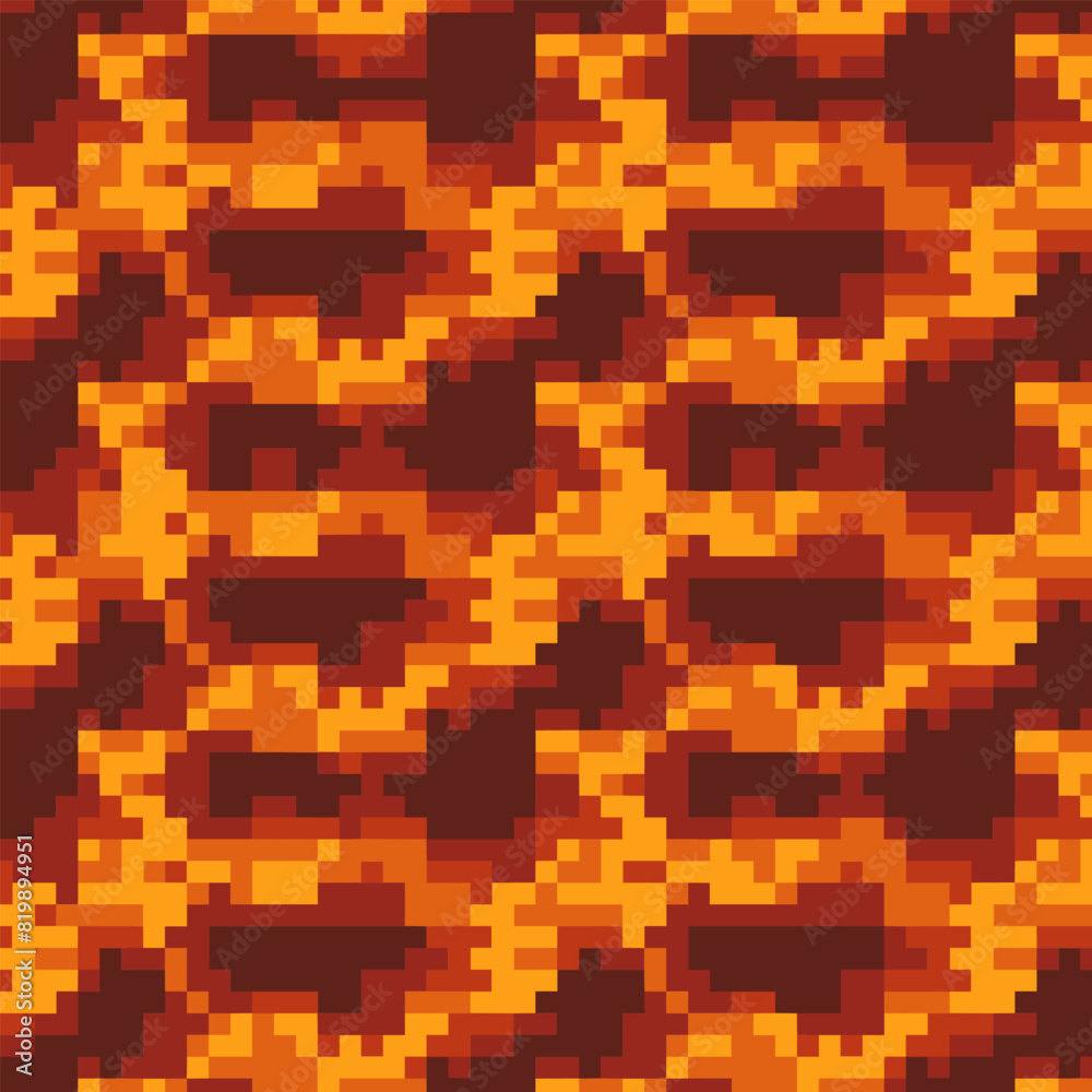 Vector lava pixel blocks background pattern. Retro console game level ...