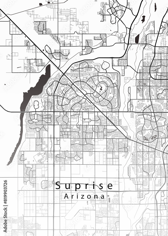 Minimalist white map of Suprise, Arizona – A modern map print ...