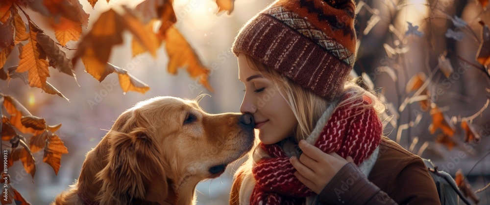 National mutt day. Portrait Female hugging her dog. Tender moment ...