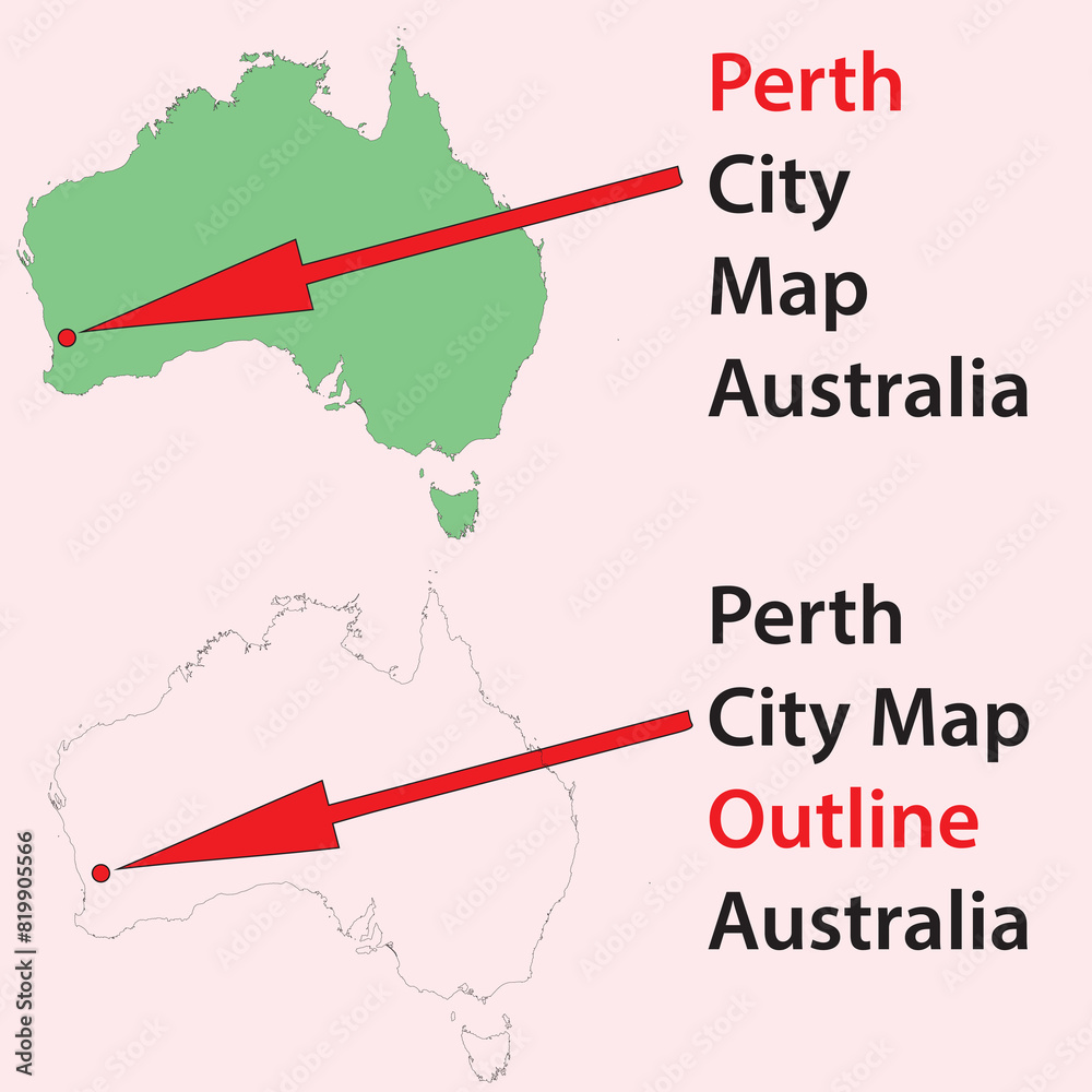 Perth city map, vector, Australia, outline, political, road, tourist ...