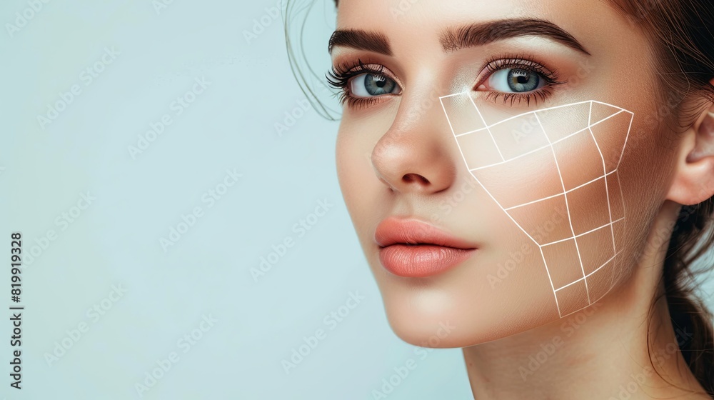 Contouring lines on a womans face highlight potential cosmetic ...