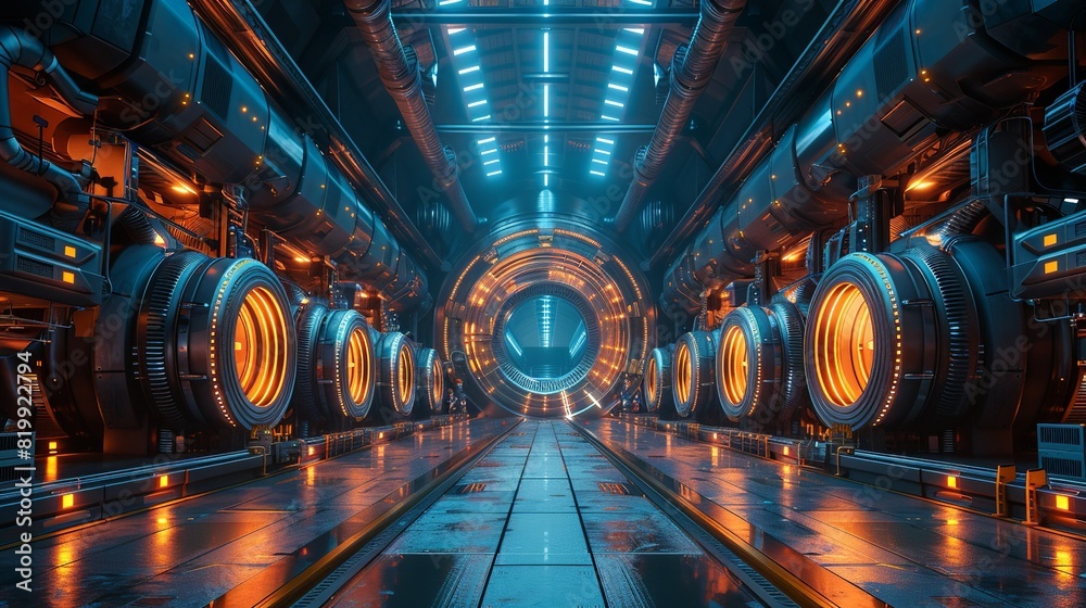 Sci-fi technology background image, Modern engineering facility with ...