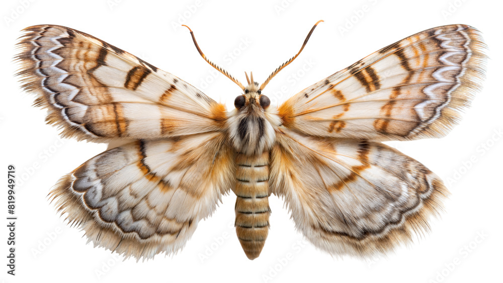 Moth: An image of a moth, displaying its fuzzy body, feathery antennae ...