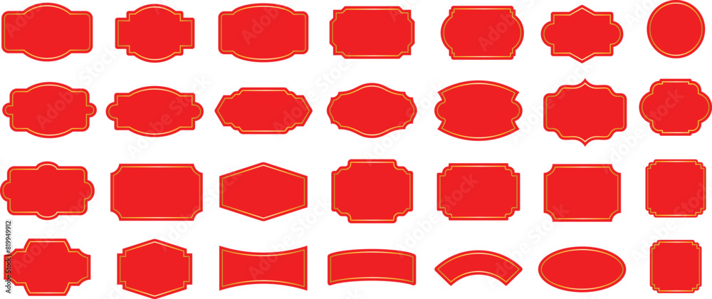 Set of red labels with gold frame vector illustration isolated on ...