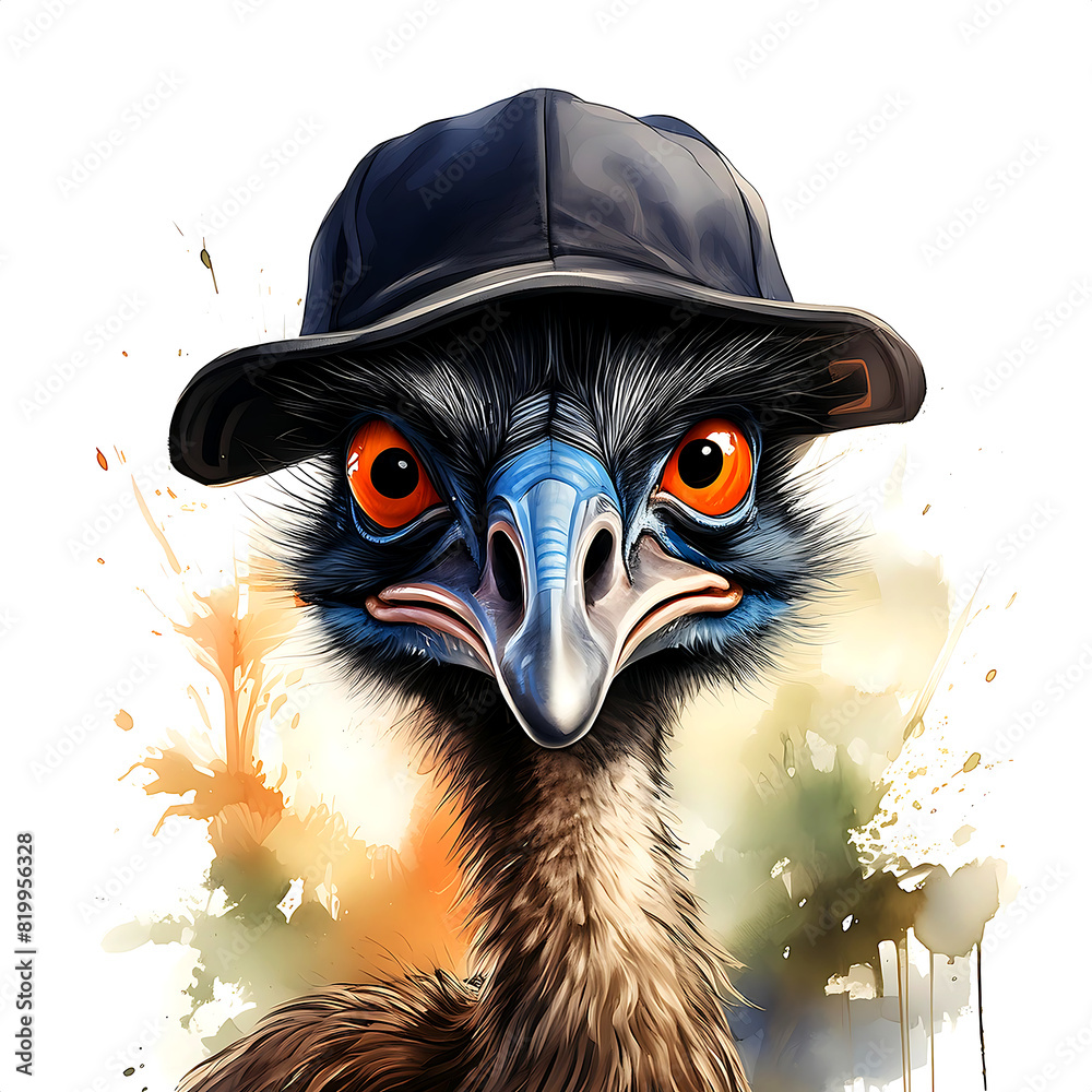 Australian Emu in a bucket hat , illustration Stock Illustration ...