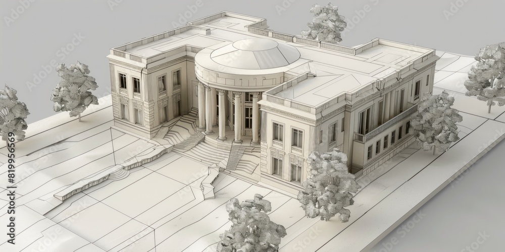 show me a real 3D drawing of a huge luxury the vienna secession ...