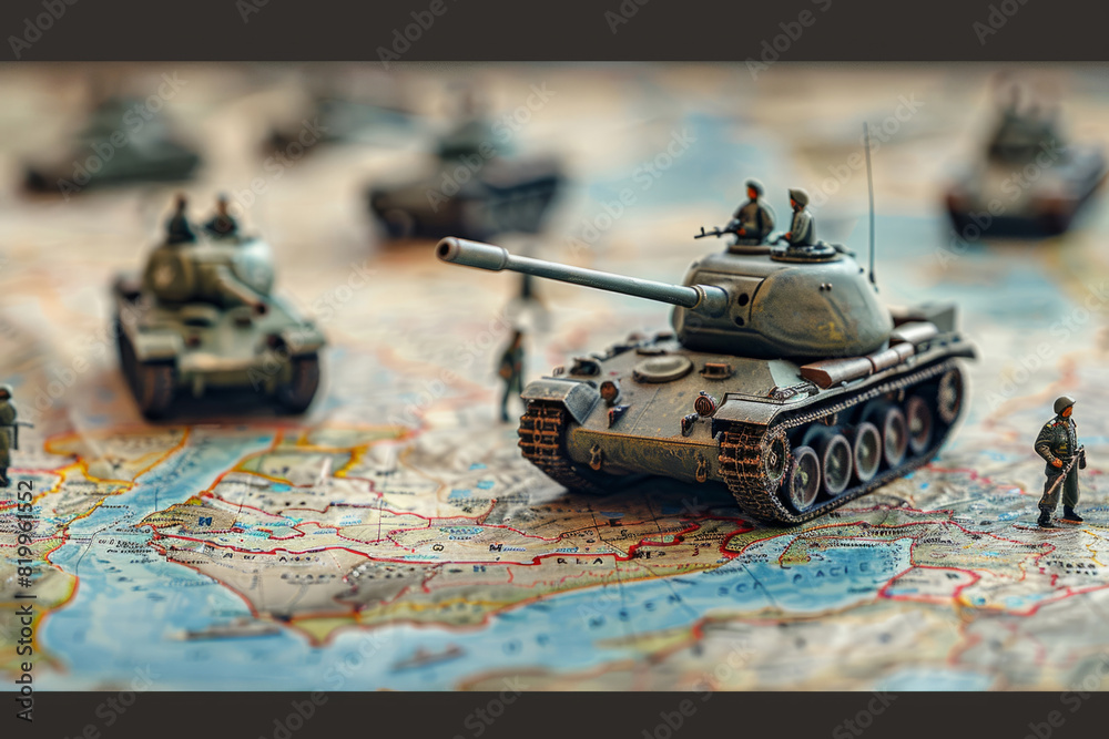 Strategic military map with figures of soldiers and tanks Stock Photo ...