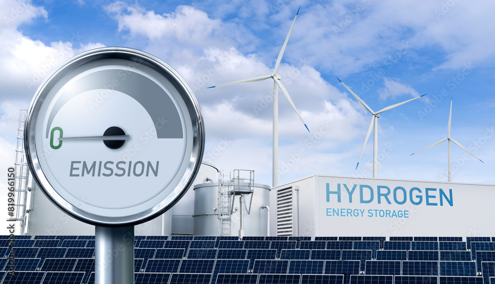 Foto de Green hydrogen factory and energy storage concept. Hydrogen ...