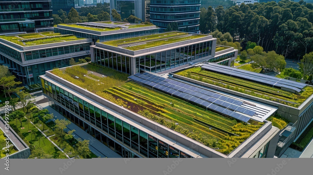 Aerial drone view of a hospital campus showcasing sustainable practices ...