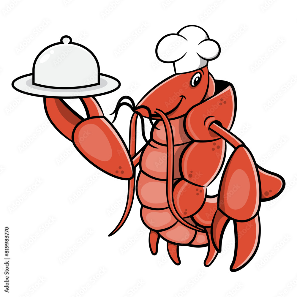 Big Red Lobster cartoon characters wearing chef hat and delivering a ...