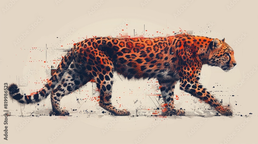 8-bit art leopard with single color background. Simple design of a ...
