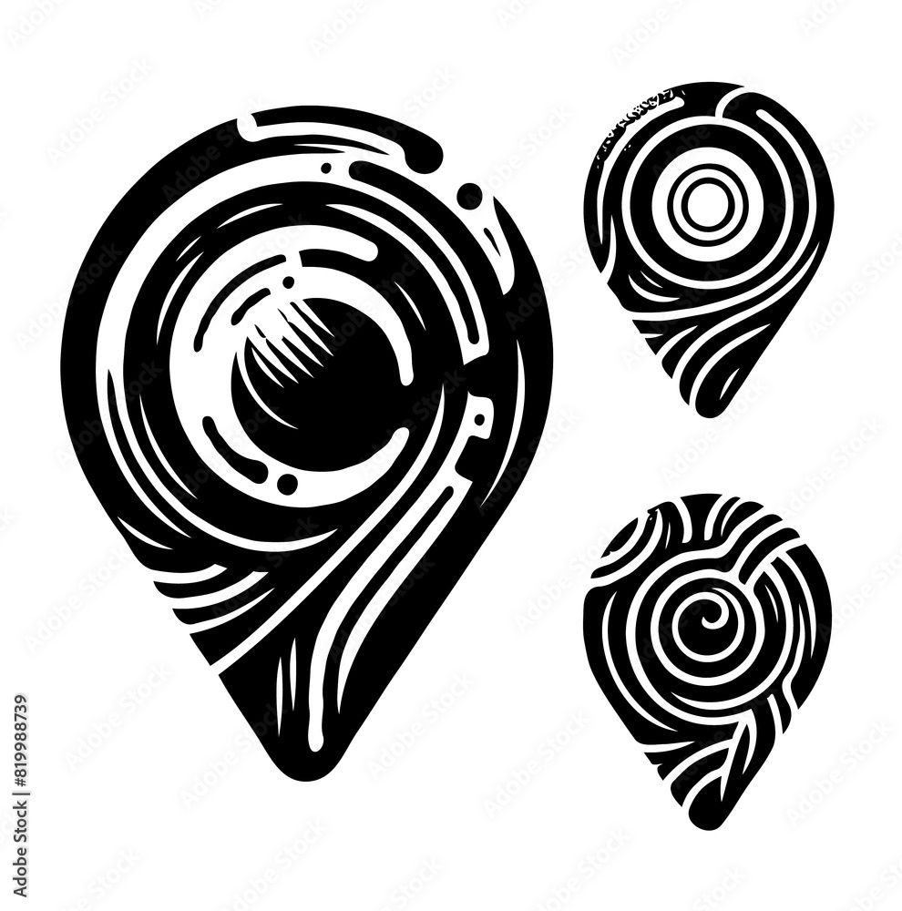 Abstract Black Ink Location Pin Icons Set - Vector Art for Maps and ...