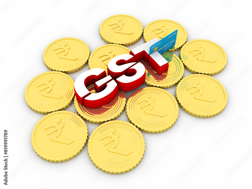 3D rendering illustration Rupee currency in gold coin with debit card ...