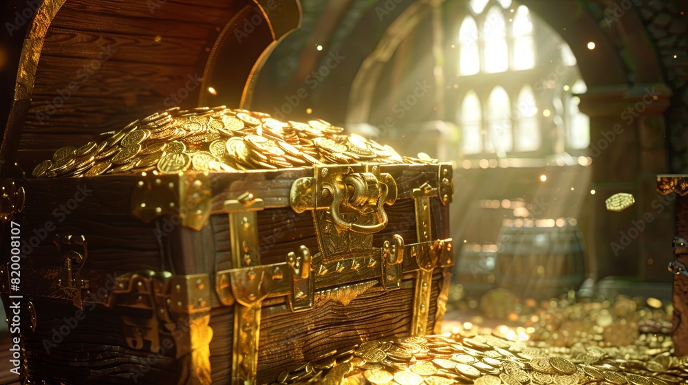 Revealed treasure chest unveiling untold riches. Stunning 3D rendering ...