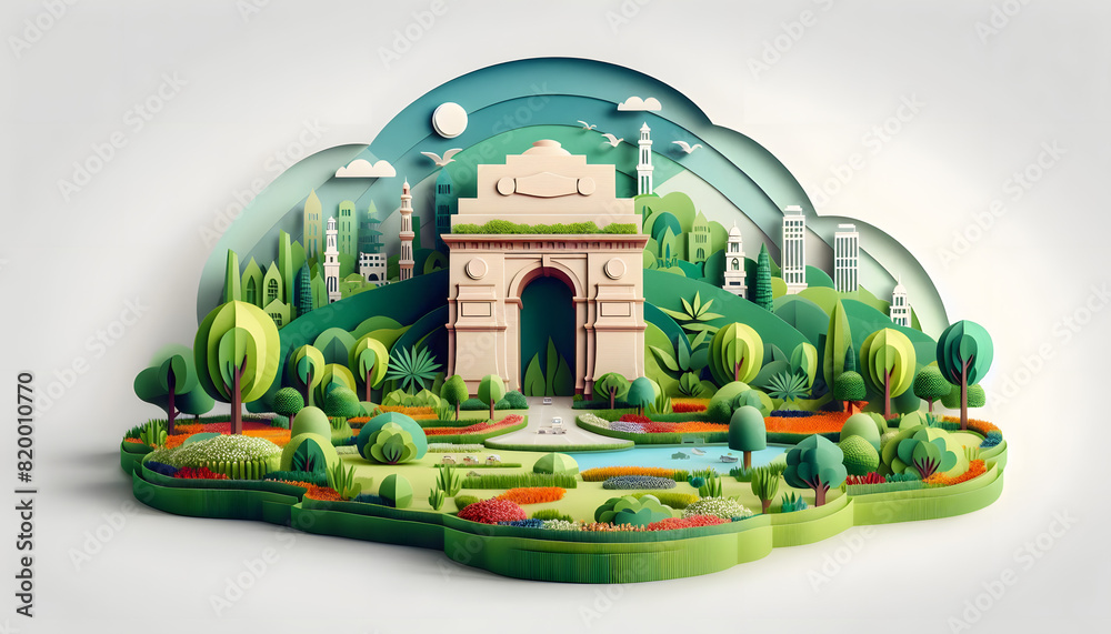 Foto de India Gate, Delhi India in papercraft-themed illustration ...