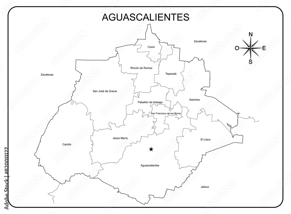 Educational map of the State of Aguascalientes in Mexico, with ...