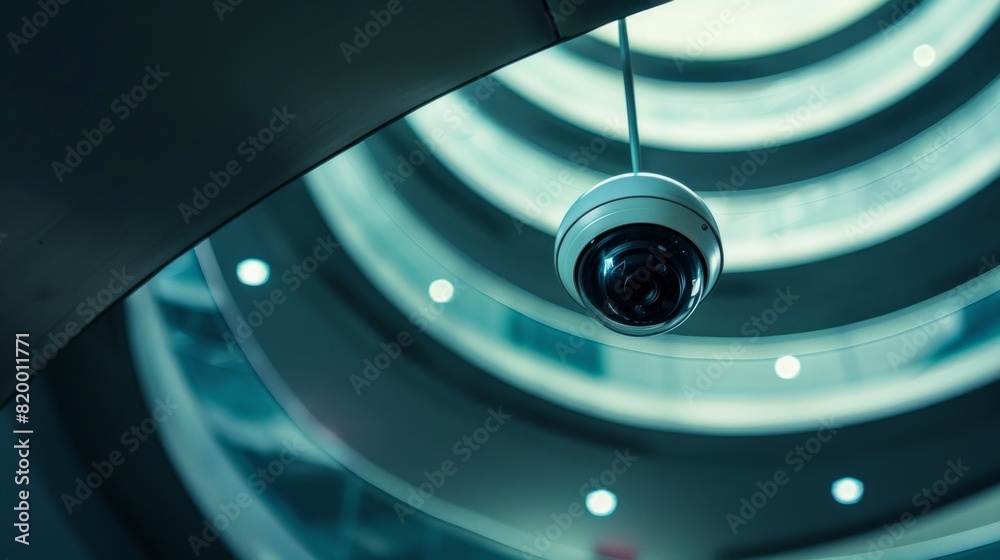 Dome-shaped CCTV camera installed indoors, blending seamlessly with the ...