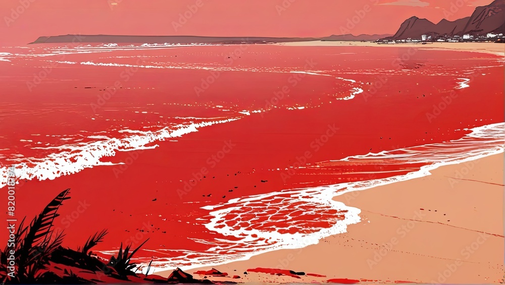 Red beach in Panjin China Anime style illustration, anime background ...