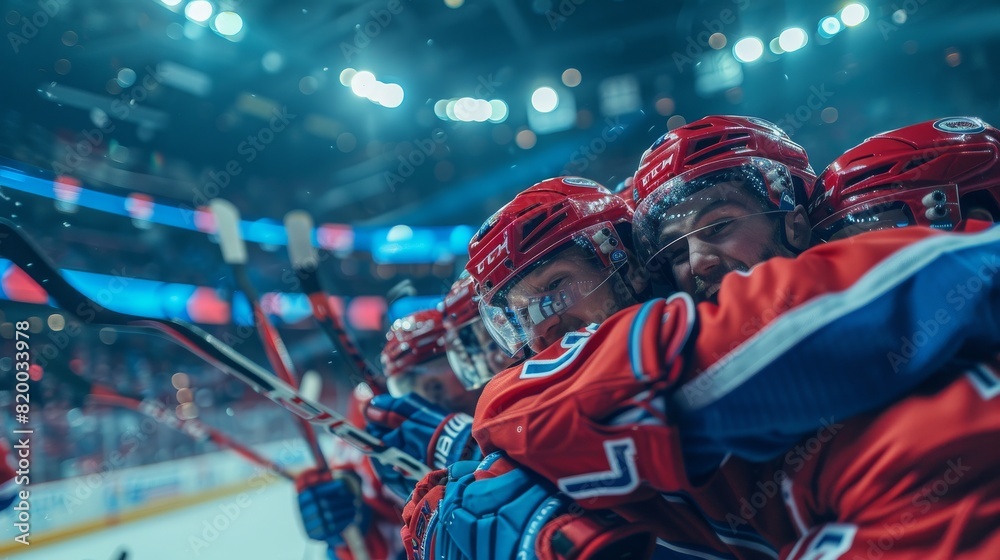 Celebratory gestures, Indoor sports arena, Sports uniforms, Team ...