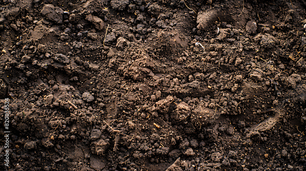 High-resolution photograph capturing the detailed surface of loamy soil ...