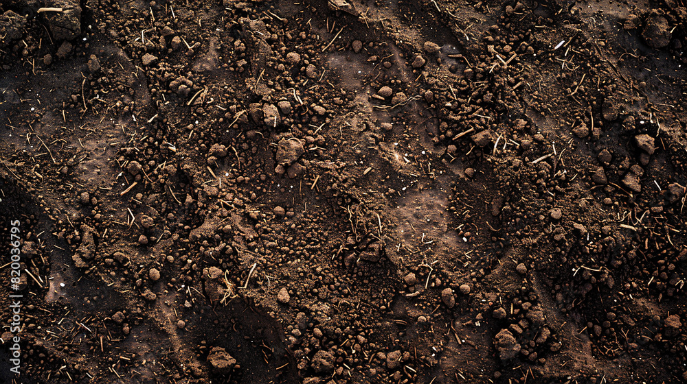 High-resolution photograph capturing the detailed surface of loamy soil ...