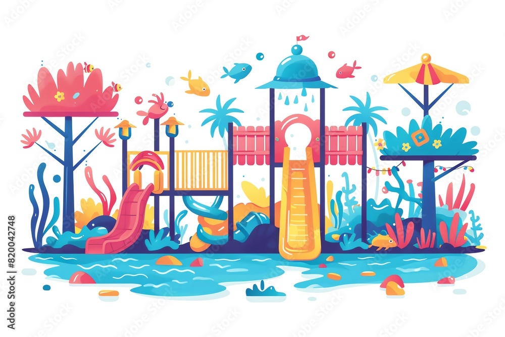 Aquatic playground flat design side view adventure theme cartoon ...