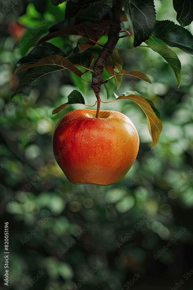 an apple falling from a tree, nature theme, front view, showcasing the ...
