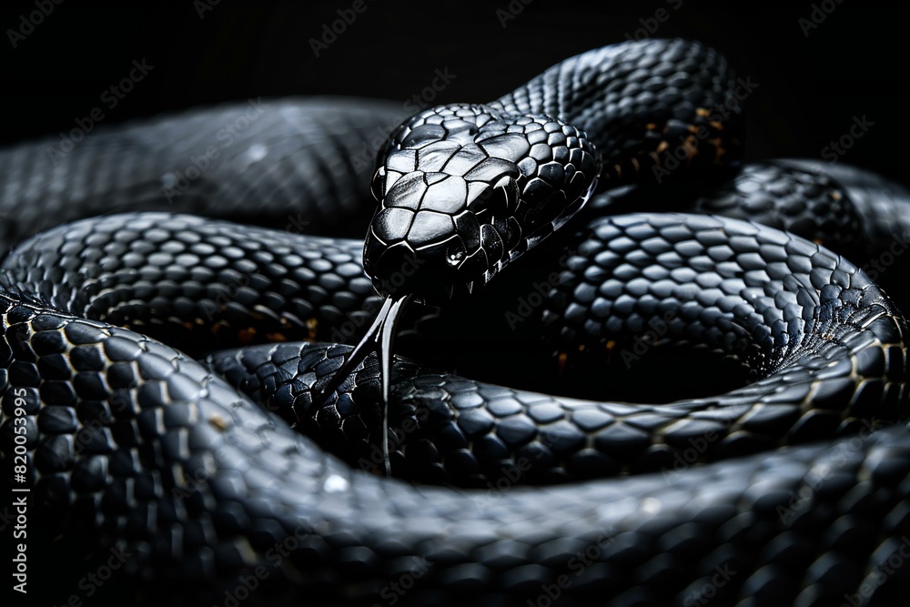 Black snake with a snakes tongue opened in a black silhouette ...
