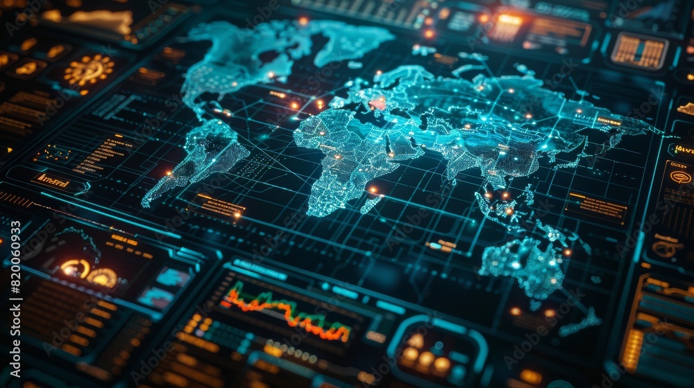 Cybernetic World Map with Interactive Touch Interface, Enabling Digital ...