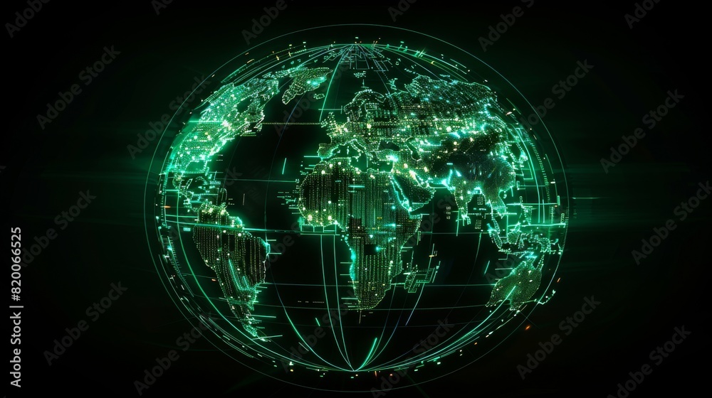 A futuristic globe-shaped digital world map wallpaper with neon-lit ...