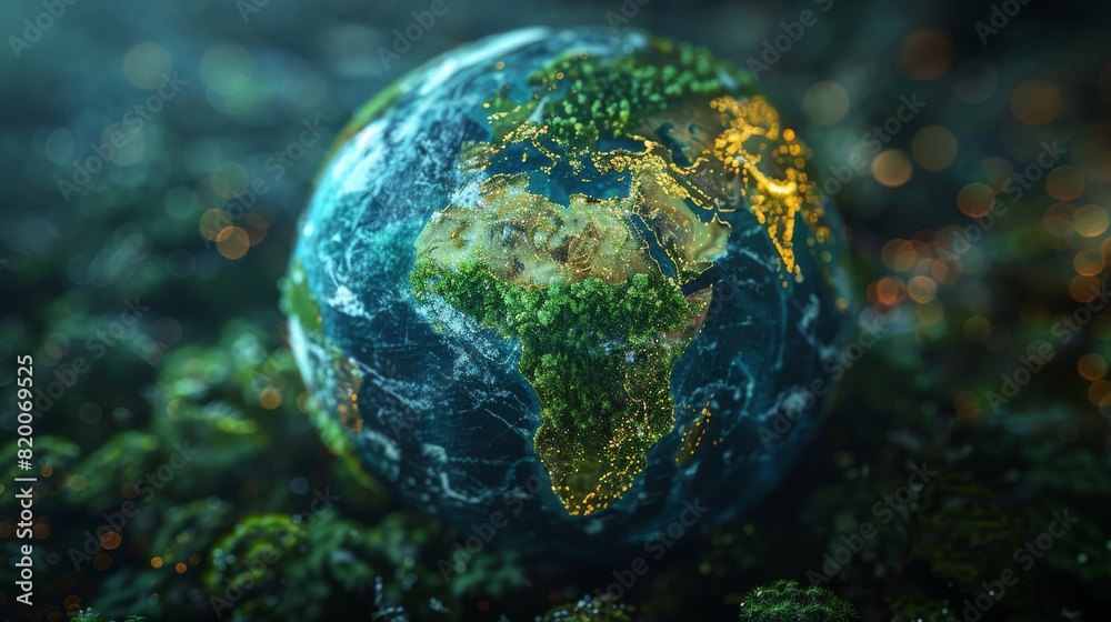 Digital world globe with dynamic ecosystem simulation, Bio-inspired ...