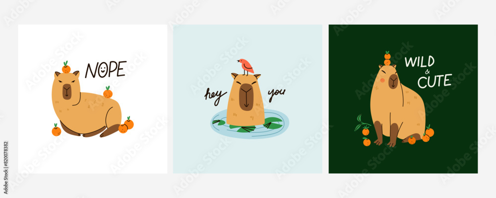 Cute capybara. Funny capibara, adorable exotic animal swimming ...