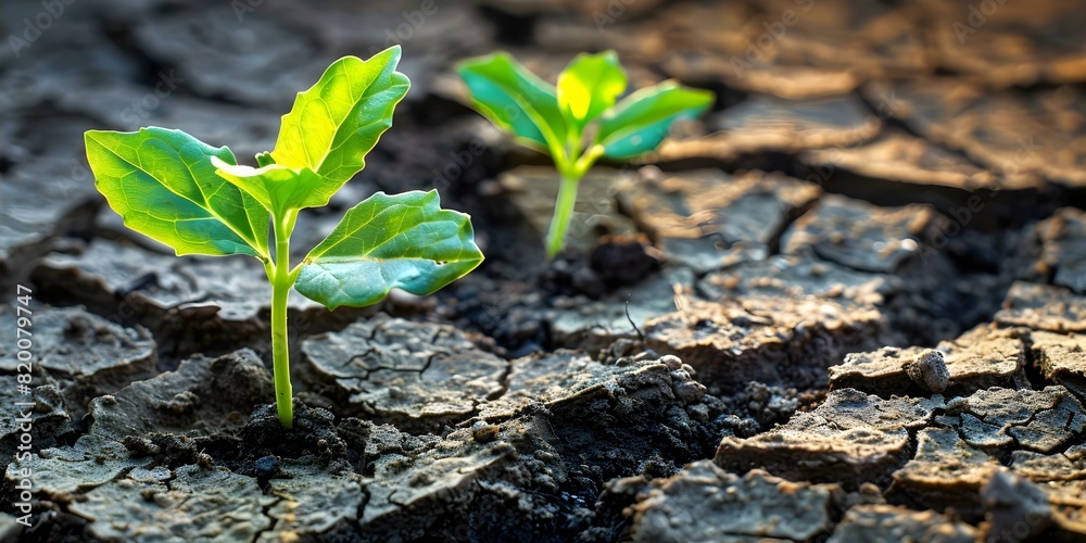 Symbol of Hope: Small Shoots Growing on Dry Cracked Land. Concept Hope ...