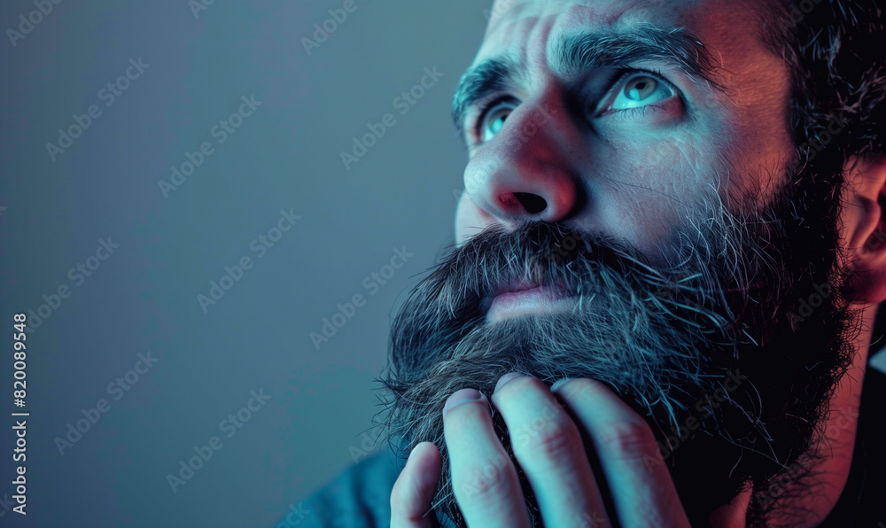 A man deep in contemplation, asking himself the meaning of life, with ...