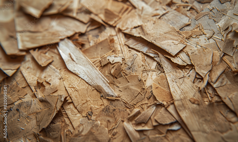 Complex chipboard structure, with clearly visible fine wood chips ...
