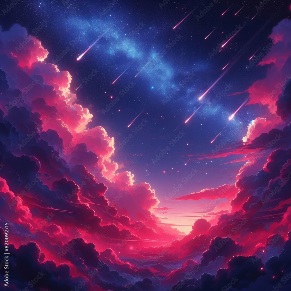 Generative AI, the Beautiful sight of a meteor shower on a beautiful ...