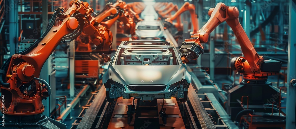 Automated robotic car manufacturing assembly line is established in a ...