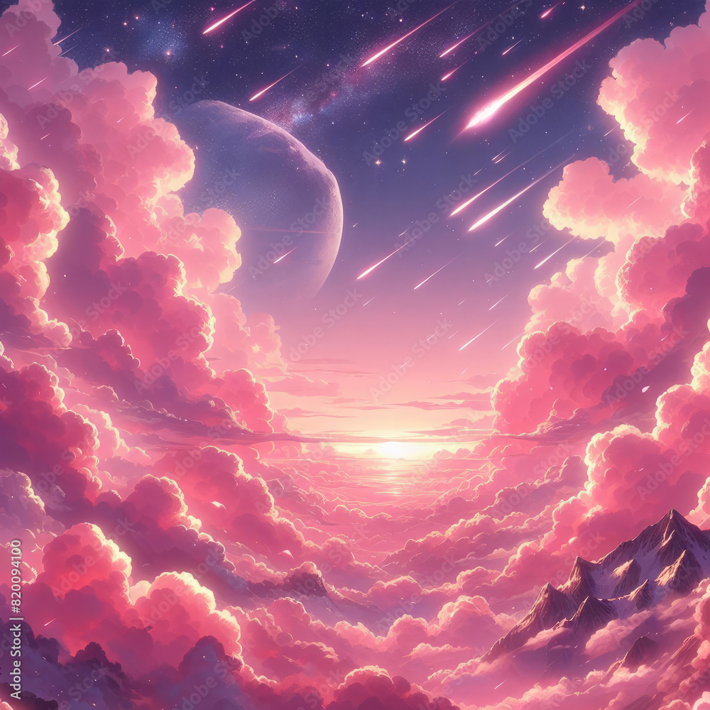 Generative AI, the Beautiful sight of a meteor shower on a beautiful ...