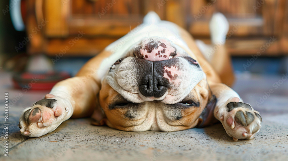 Photo & Art Print An english bulldog is lying upside down with its legs ...