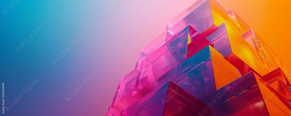 1905 19 Geometric of Triangles stacked to form a tower,neon colour ...
